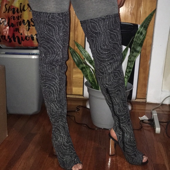 Shoes | Black Glitter Thigh Highs | Poshmark